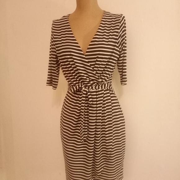 Covington | Dresses | Vintage Covington Black And White Striped Midi ...